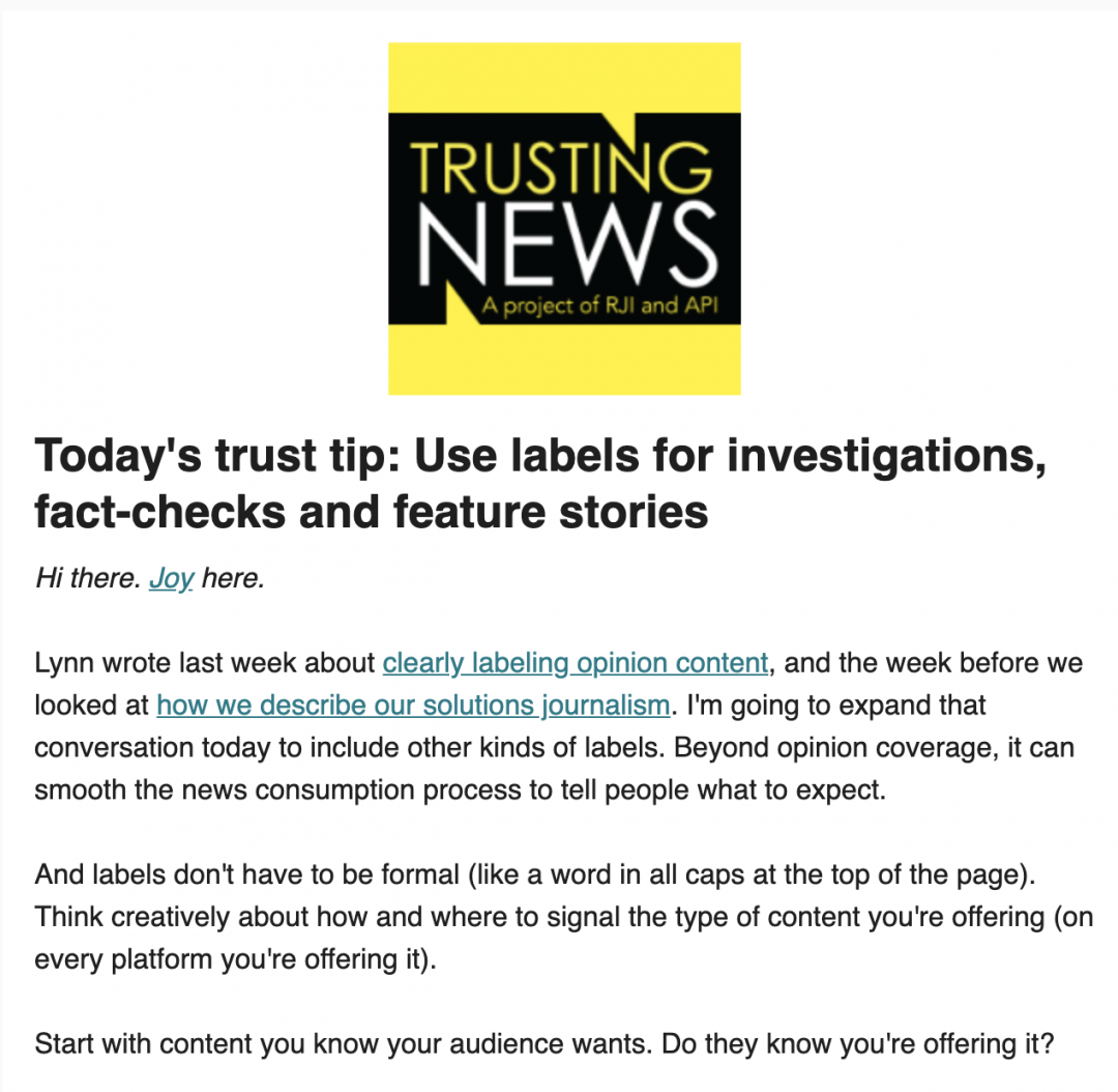 Trust Tip 19: Use labels for investigations, fact-checks and feature ...